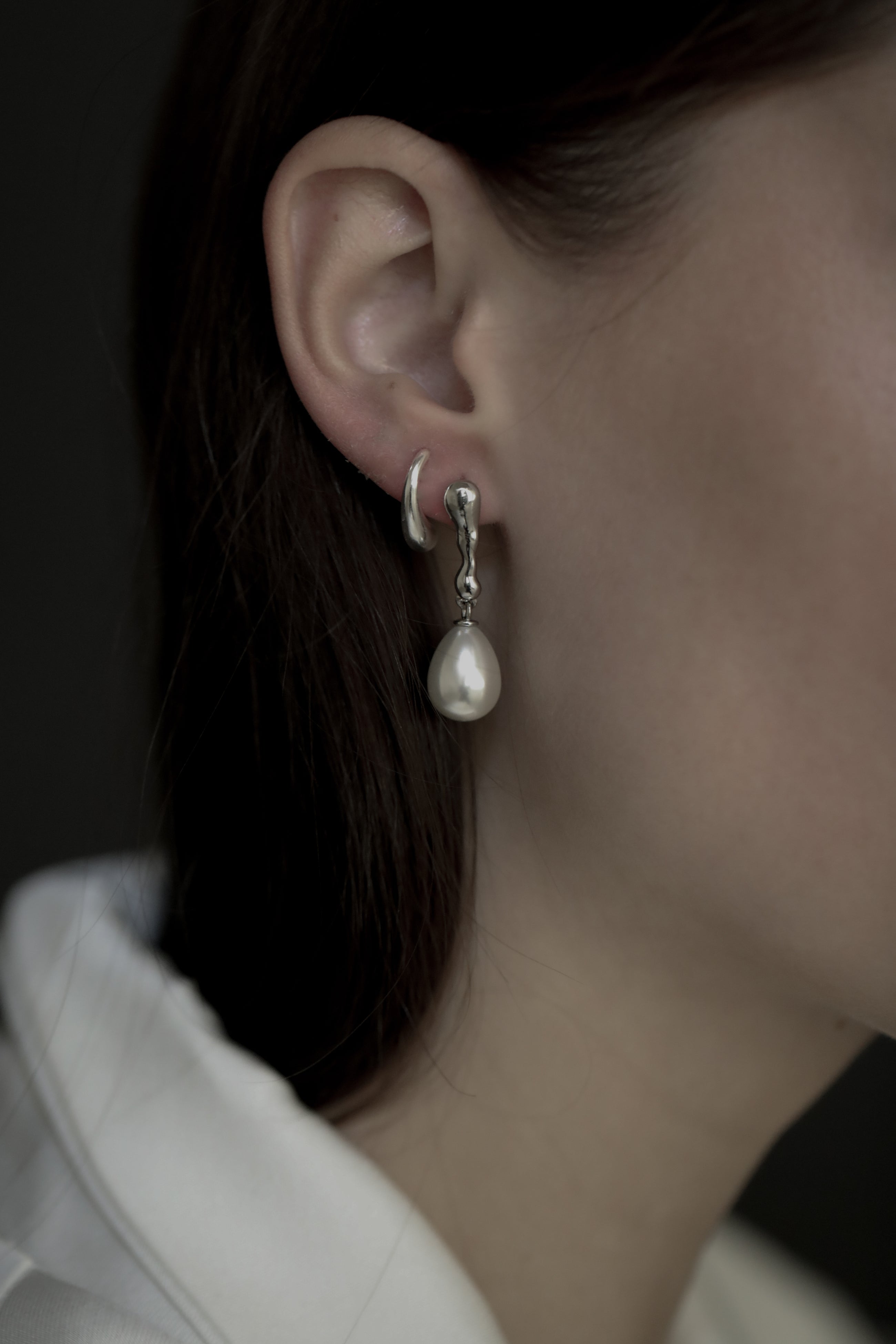 Sculptural Long Pearl Drop Earrings | Studio Bride